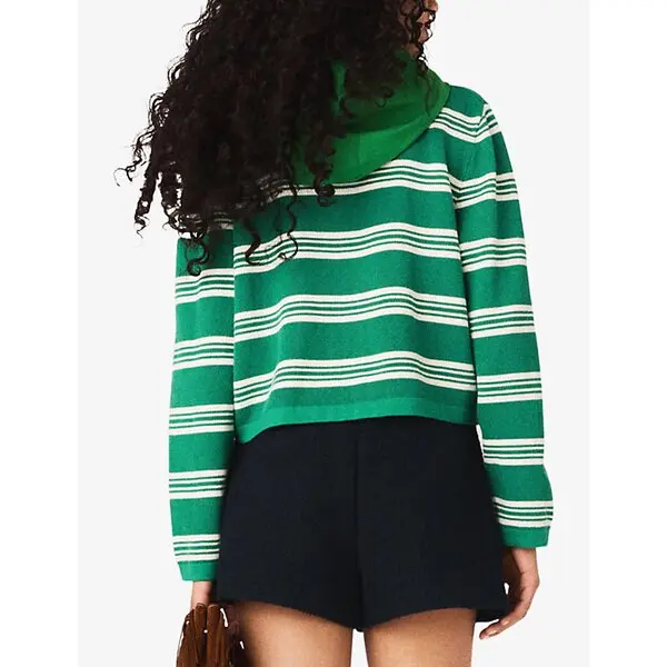 Maje Striped Cropped Cotton-blend Polo Jumper - Green