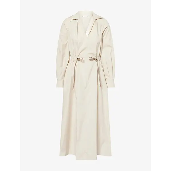 Max Mara Collared Drawstring Waist Midi Dress - Beige