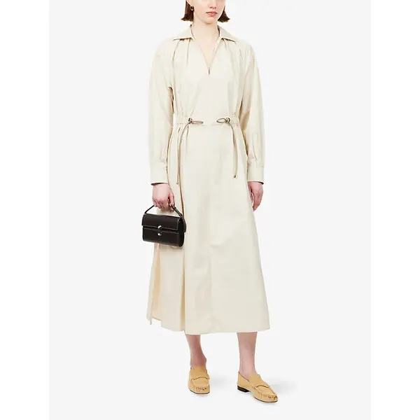 Max Mara Collared Drawstring Waist Midi Dress - Beige