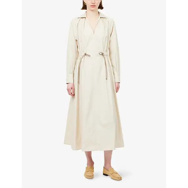 Max Mara Collared Drawstring Waist Midi Dress - Beige