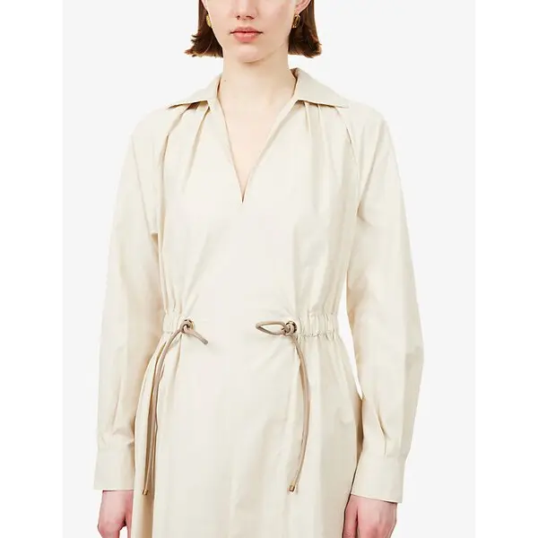 Max Mara Collared Drawstring Waist Midi Dress - Beige