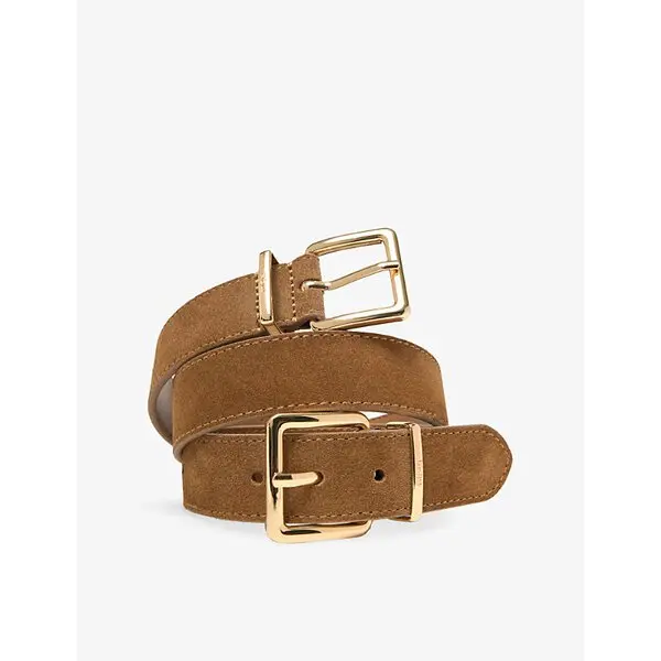 Maje Double Buckle Suede Belt - Camel