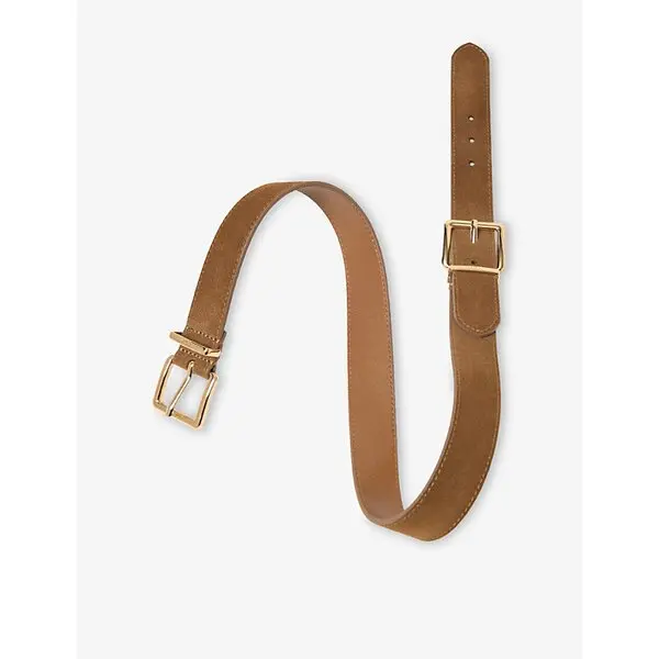 Maje Double Buckle Suede Belt - Camel