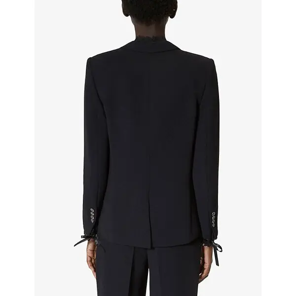 The Kooples Single-breasted Woven Blazer With Lace Trim