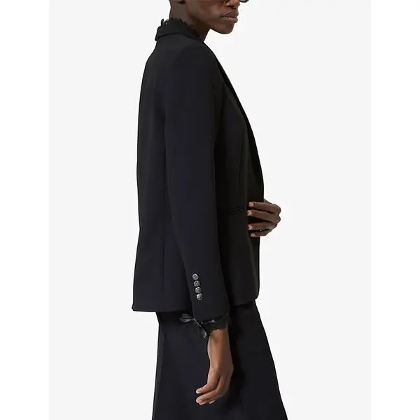 The Kooples Single-breasted Woven Blazer With Lace Trim