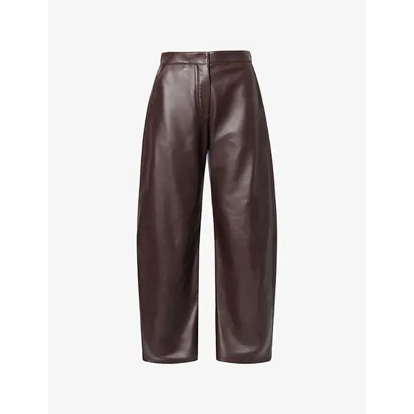 Alaïa Barrel Leg Leather Trousers - Acajou