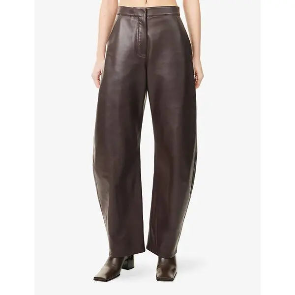Alaïa Barrel Leg Leather Trousers - Acajou