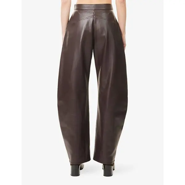 Alaïa Barrel Leg Leather Trousers - Acajou