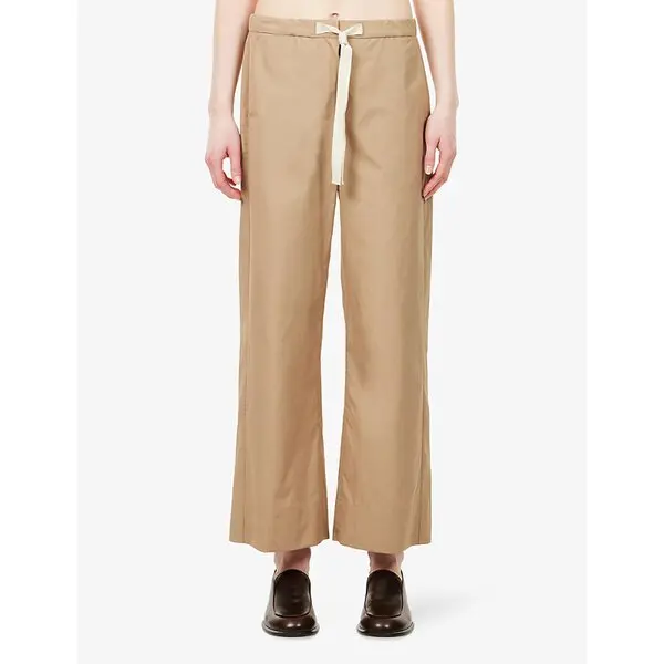 Max Mara Cropped Wide-leg Cotton Trousers - Desert