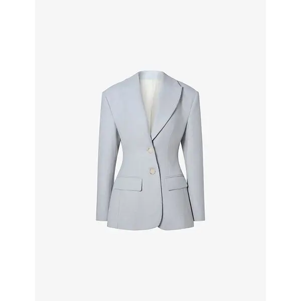 MALINA Ella Tailored Peplum Wool-blend Blazer - Blue Fishbone