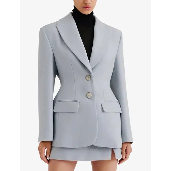 MALINA Ella Tailored Peplum Wool-blend Blazer - Blue Fishbone
