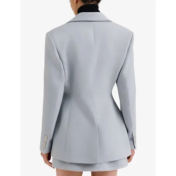 MALINA Ella Tailored Peplum Wool-blend Blazer - Blue Fishbone