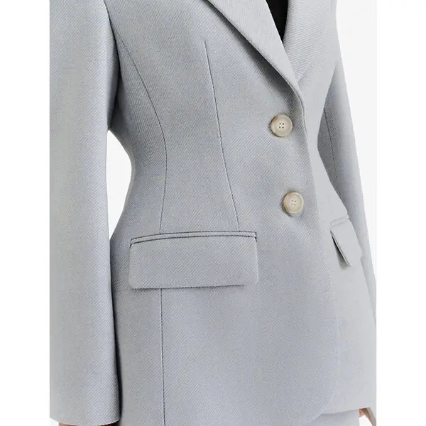 MALINA Ella Tailored Peplum Wool-blend Blazer - Blue Fishbone