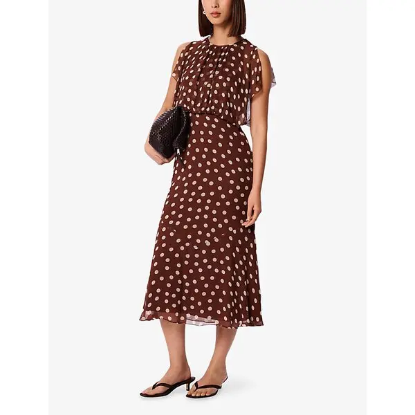 Whistles Polka Dot Cinched Waist Midi Dress