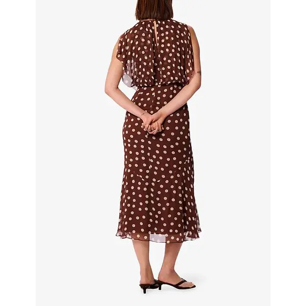 Whistles Polka Dot Cinched Waist Midi Dress