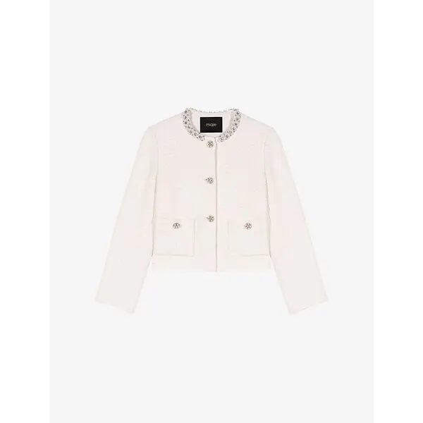 Maje Pearl-trim Tweed Jacket - Ecru