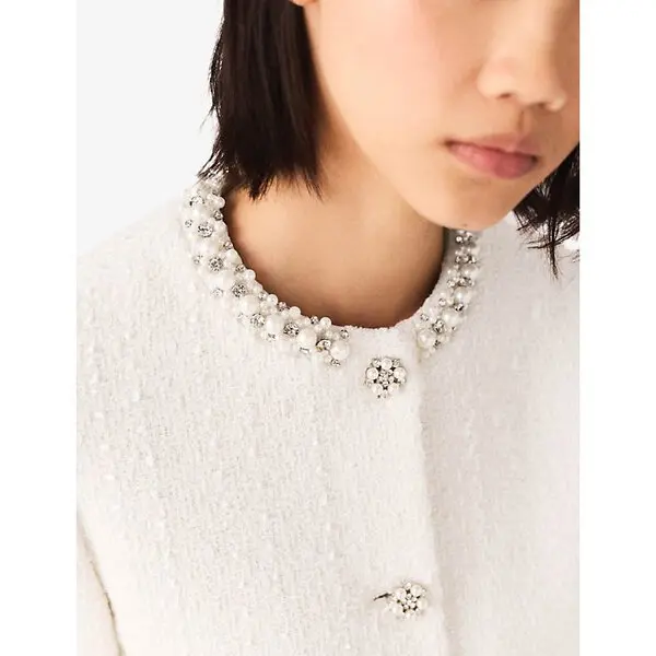 Maje Pearl-trimmed Tweed Jacket