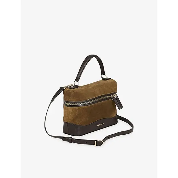 Sandro Logo-embossed Suede Vanity Bag - Camel