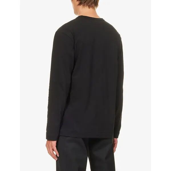 Play Comme Des Garcon Long Sleeve Cotton Top With Heart Appliqu - Black