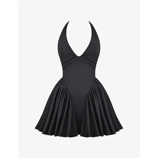 House Of Cb Valentia Plunge-neck Mini Dress - Black
