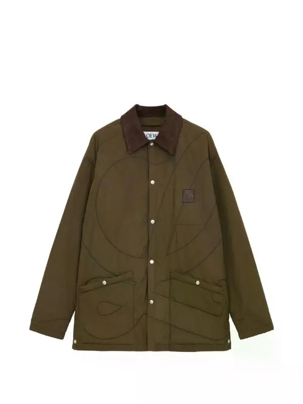 Loewe Quilted Coat With Corduroy Collar - Green