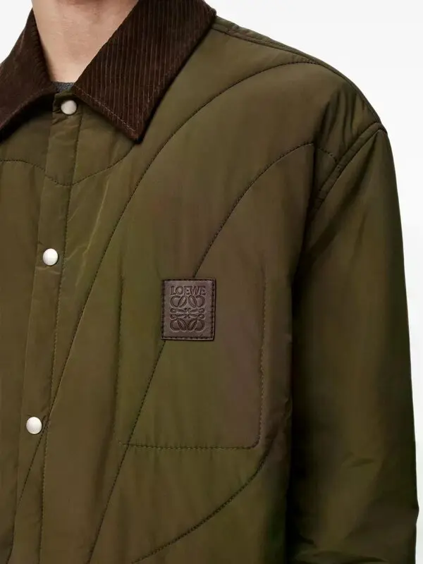 Loewe Quilted Coat With Corduroy Collar - Green