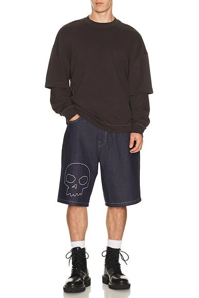 PLEASURES X Zero Skateboards Skull Embroidered Shorts