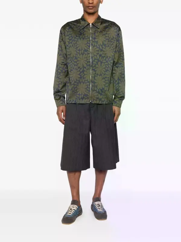 Prada Floral Print Zip Shirt - Green