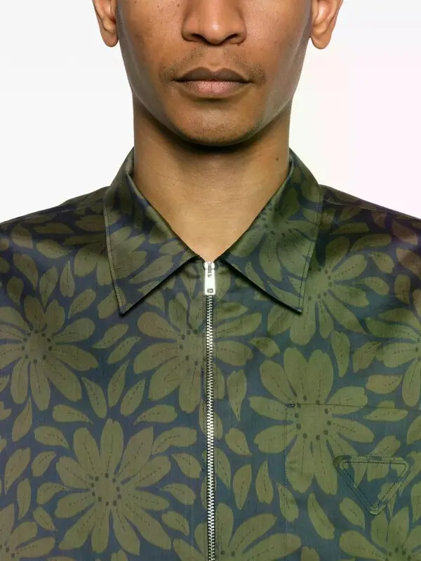 Prada Floral Print Zip Shirt - Green