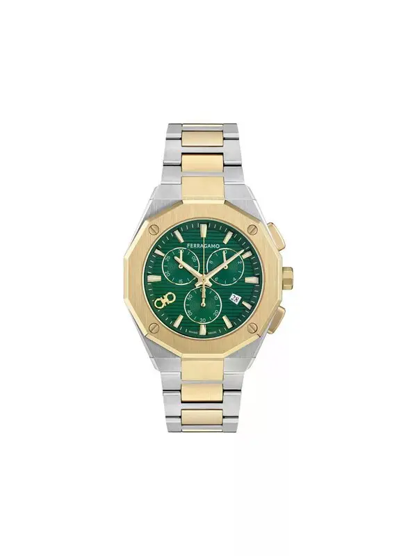 FERRAGAMO Chronograph Watch With Green Dial - Silver