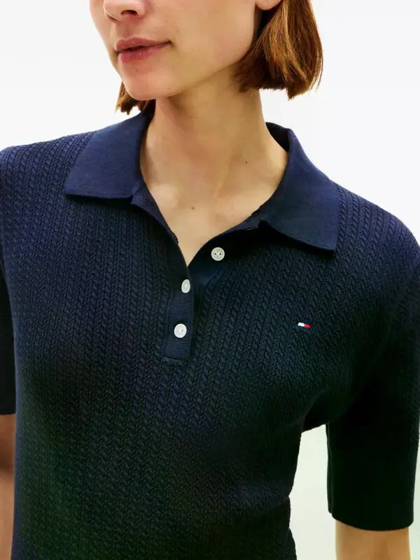 Tommy Hilfiger Textured Knit Short-sleeve Polo Top