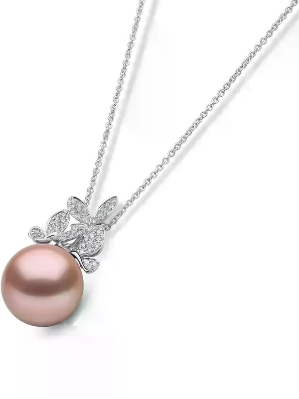 Yoko London Butterfly Diamond And Pearl Pendant - Silver