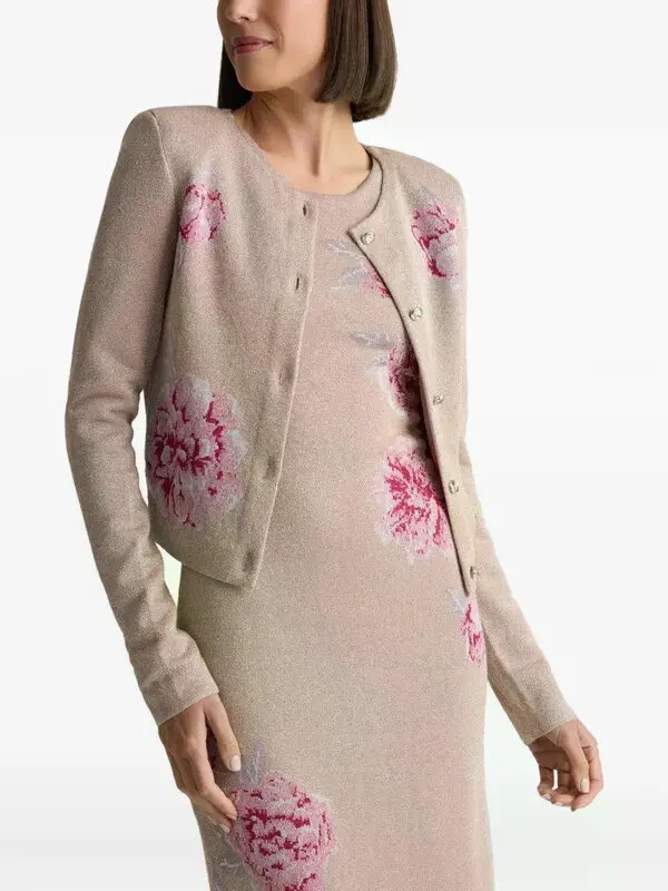 St. John Metallic Jacquard Knit Jacket With Floral Print