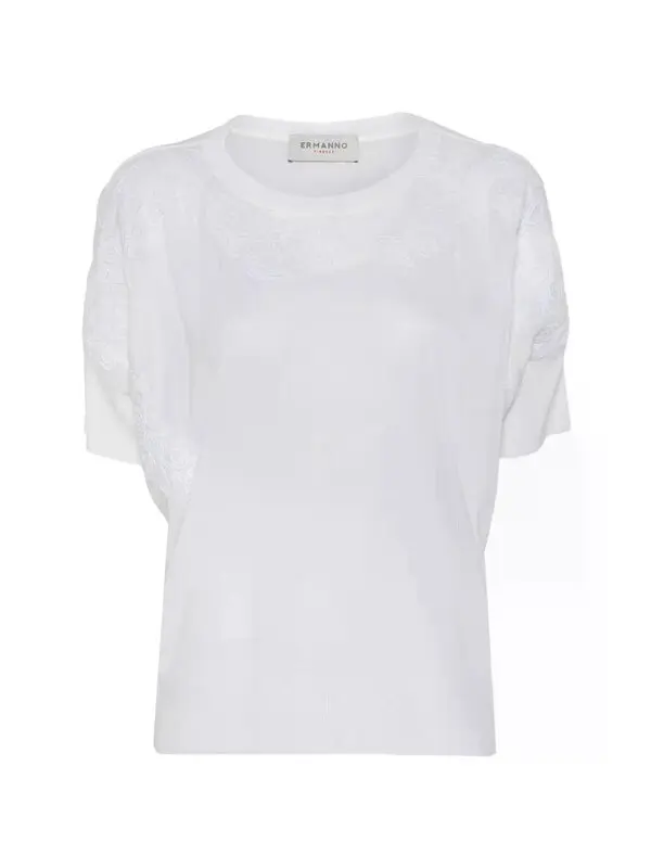 ERMANNO FIRENZE Lace Short-sleeve Top - White