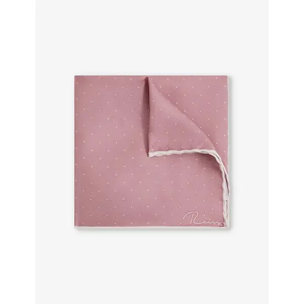 REISS Liam Polka-dot Logo-print Silk Pocket Square - Pink