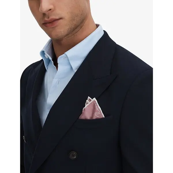 REISS Liam Polka-dot Logo-print Silk Pocket Square - Pink
