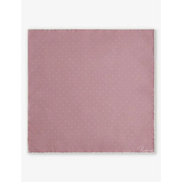 REISS Liam Polka-dot Logo-print Silk Pocket Square - Pink