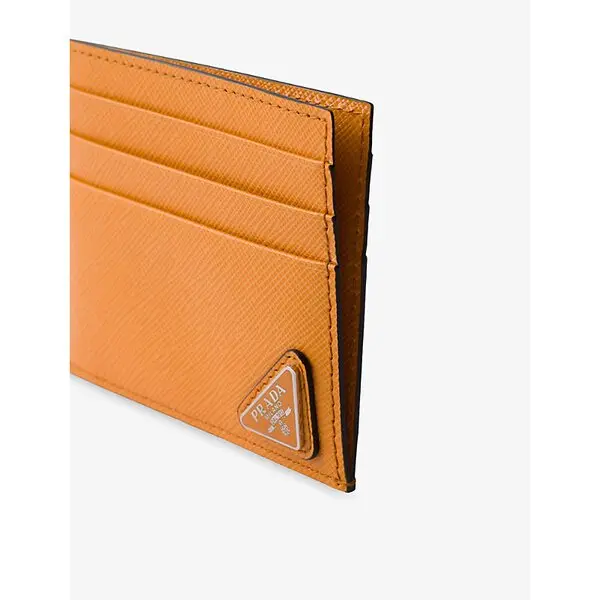 Prada Triangle-plaque Leather Card Holder - Orange