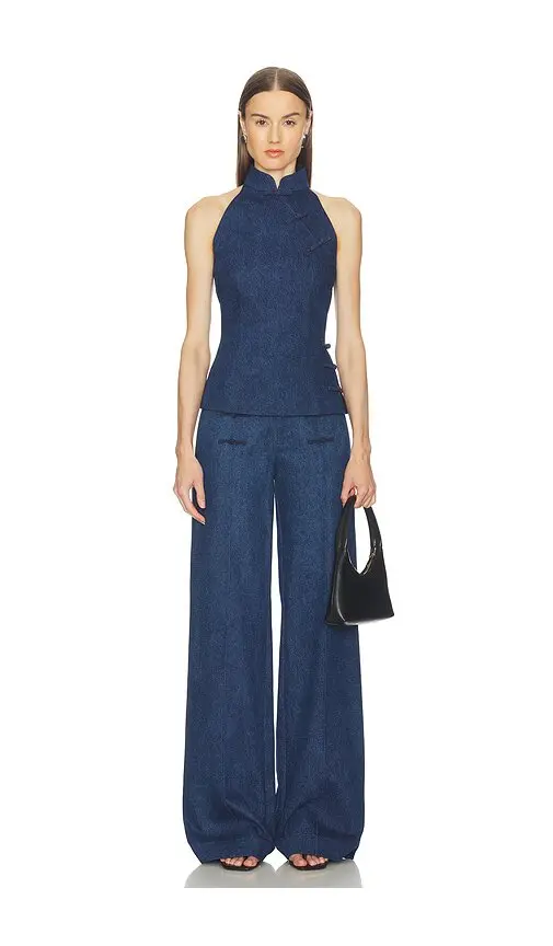 SAU LEE Ezra Denim Top