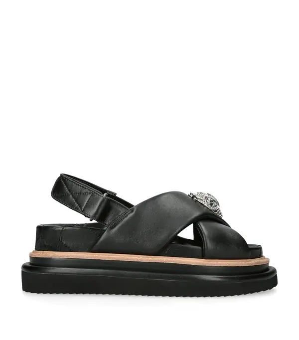 Kurt Geiger Orson Leather Cross-strap Sandals With Eagle Embellishment - Black