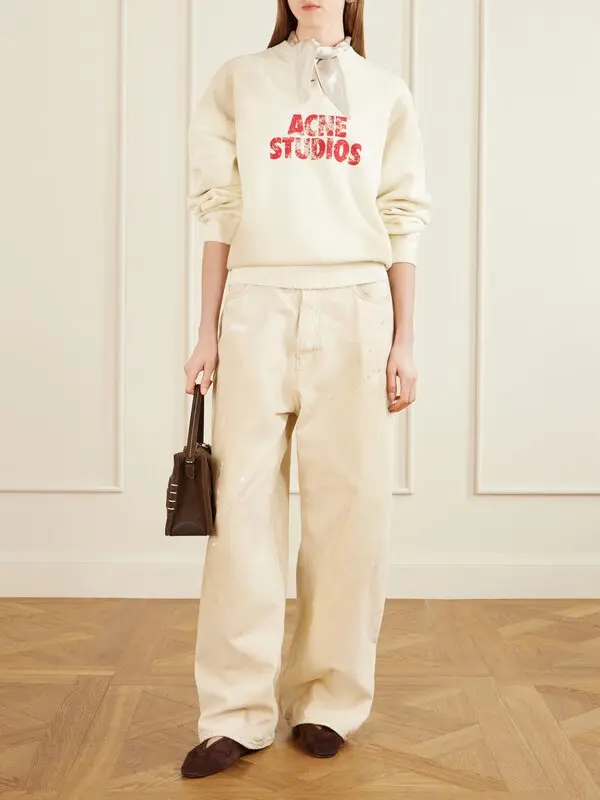 Acne Studios Printed Cotton-jersey Sweatshirt - Neutrals
