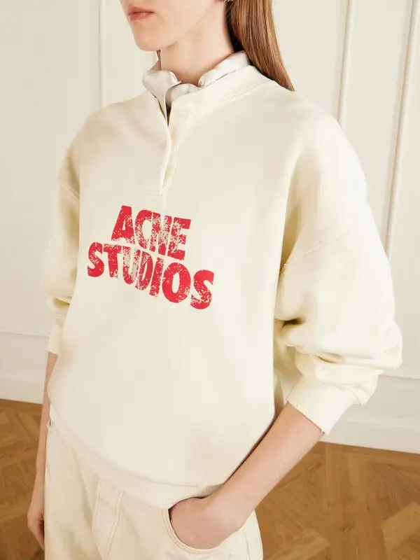 Acne Studios Printed Cotton-jersey Sweatshirt - Neutrals