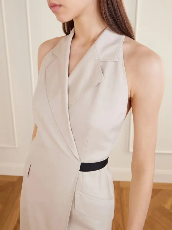 Max Mara Stretch Cotton And Wool-blend Halterneck Maxi Dress - Neutrals