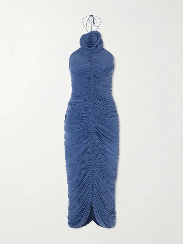 Magda Butrym Appliquéd Halterneck Midi Dress - Blue