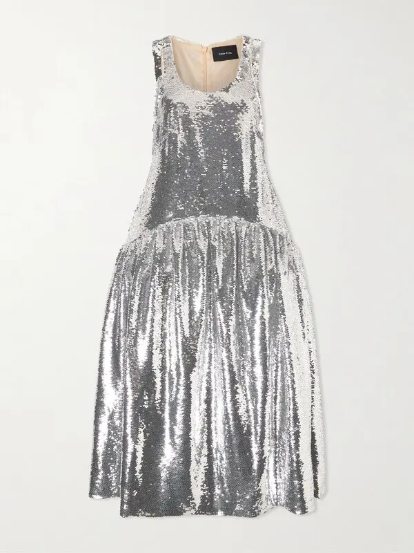 Simone Rocha Sequined Satin Gown - Silver