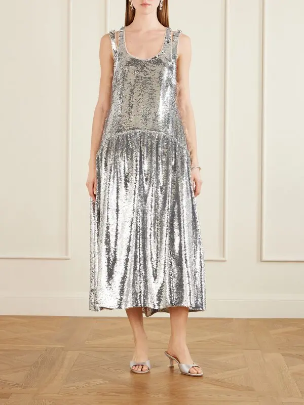 Simone Rocha Sequined Satin Gown - Silver