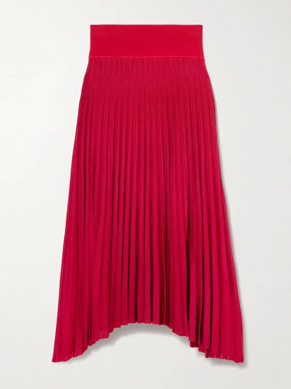 Maria Mcmanus Asymmetric Plissé Cotton Midi Skirt - Red