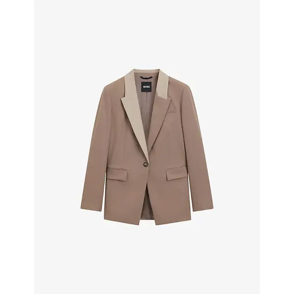 BOSS Colour-block Lapel Single-breasted Virgin-wool Blazer