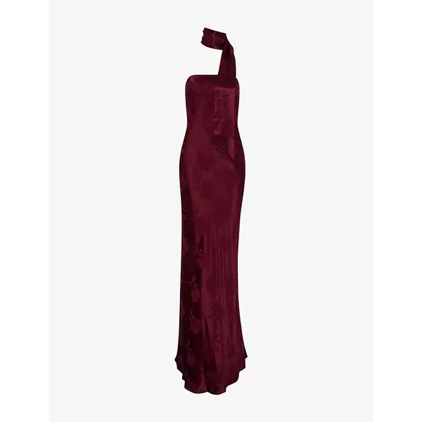 OMNES Floral Jacquard Woven Maxi Dress - Deep Wine