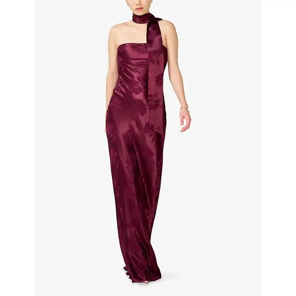 OMNES Floral Jacquard Woven Maxi Dress - Deep Wine